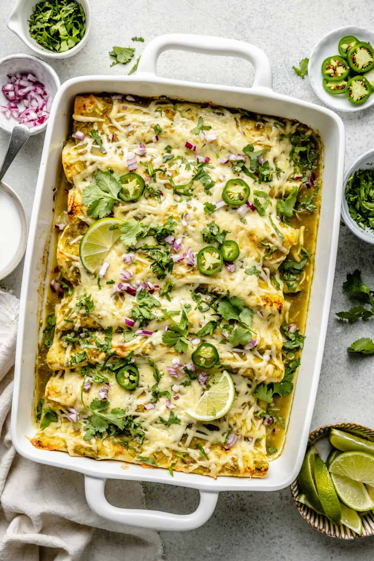 Cheesy Green Chicken Enchiladas - All the Healthy Things