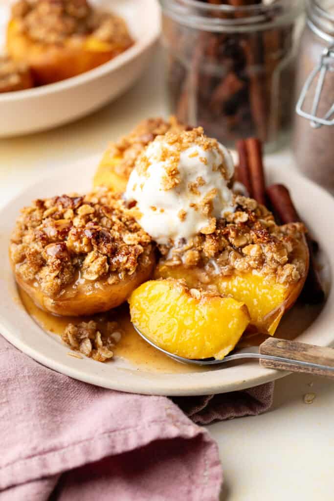 Baked Peaches with Crisp Topping - All the Healthy Things
