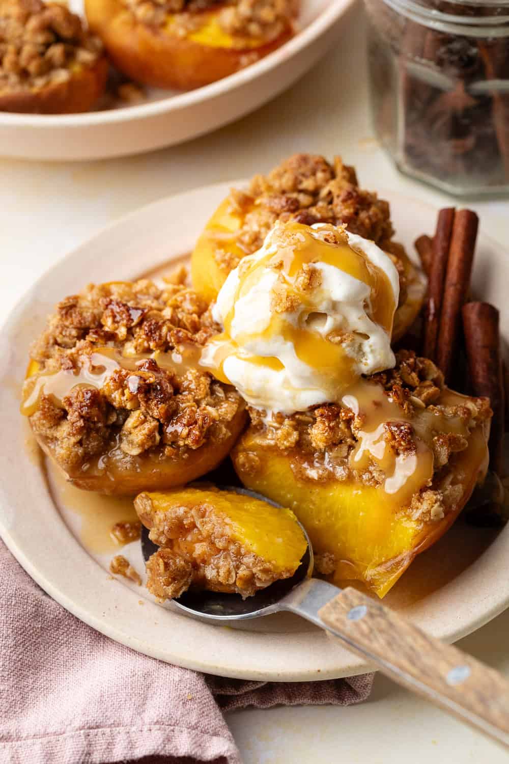 Baked Peaches with Crisp Topping - All the Healthy Things