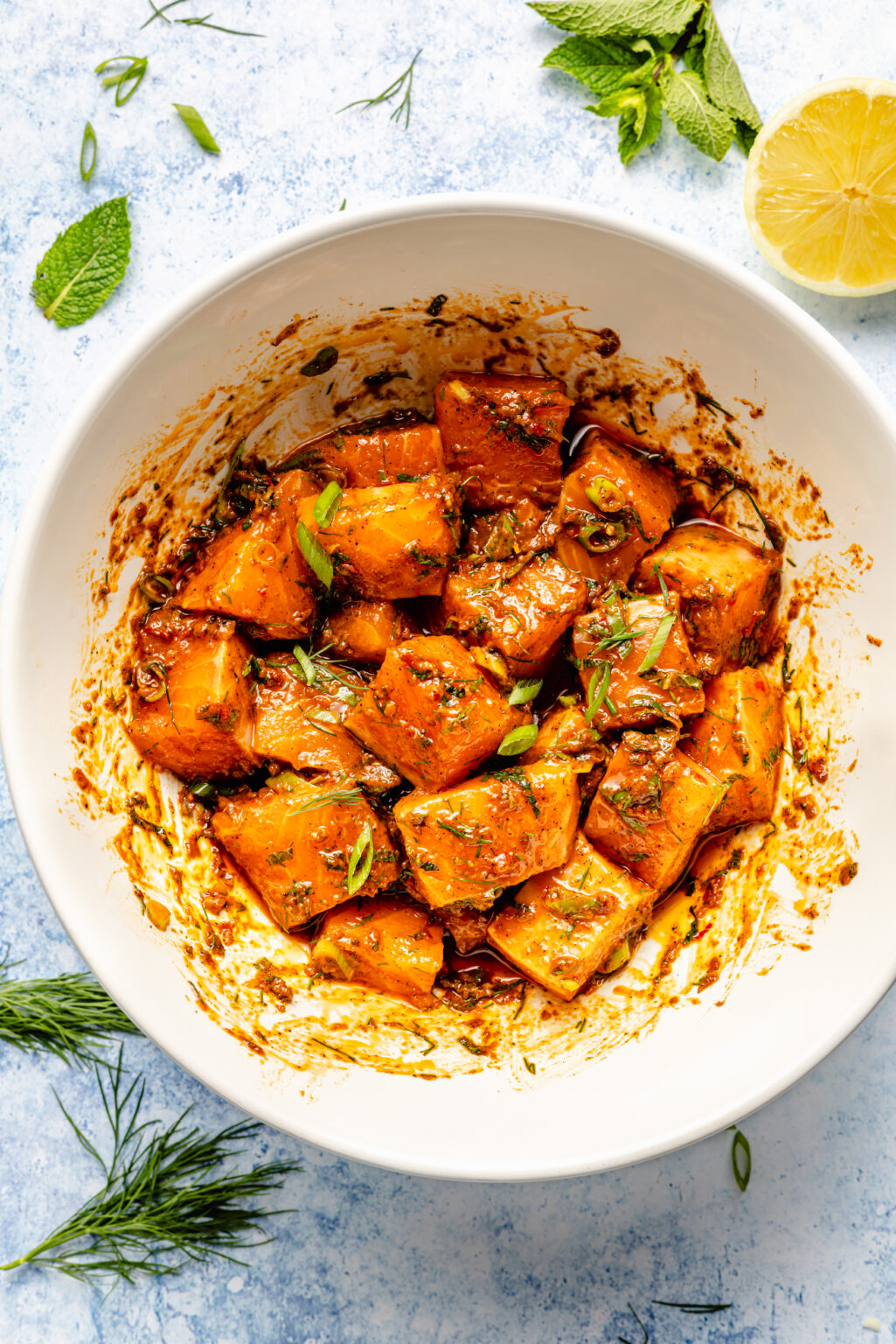 Herby Harissa Marinated Salmon - All the Healthy Things