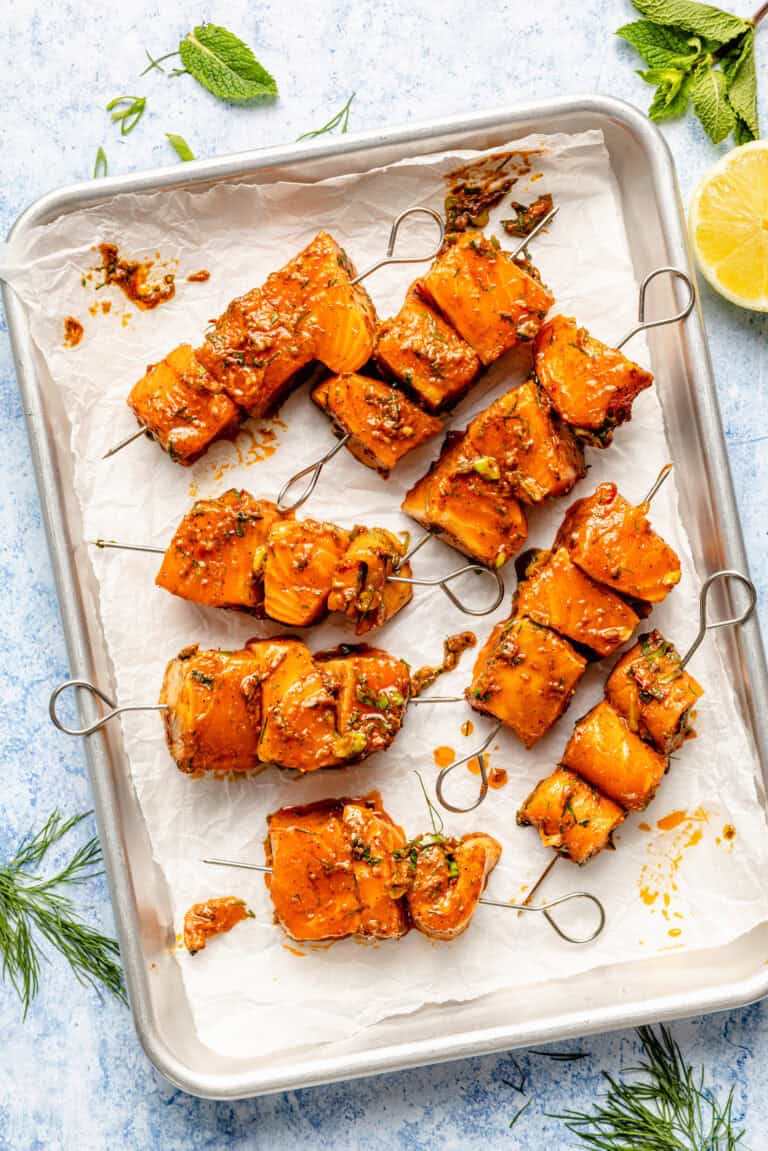 Herby Harissa Marinated Salmon - All the Healthy Things