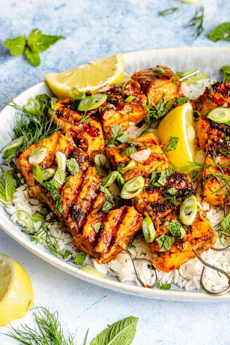 Herby Harissa Marinated Salmon - All the Healthy Things