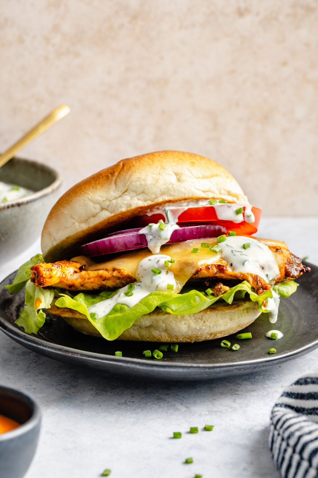 Juicy Buffalo Chicken Sandwich with Herby Ranch - All the Healthy Things