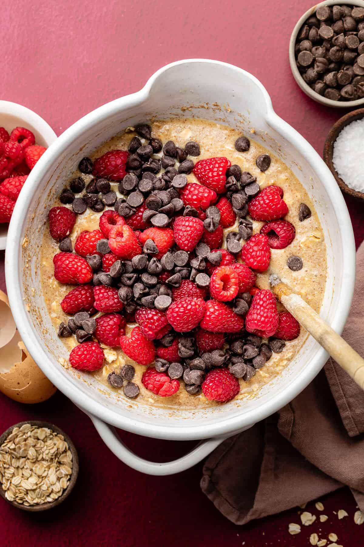 Raspberry Baked Oatmeal with Chocolate Chips - All the Healthy Things