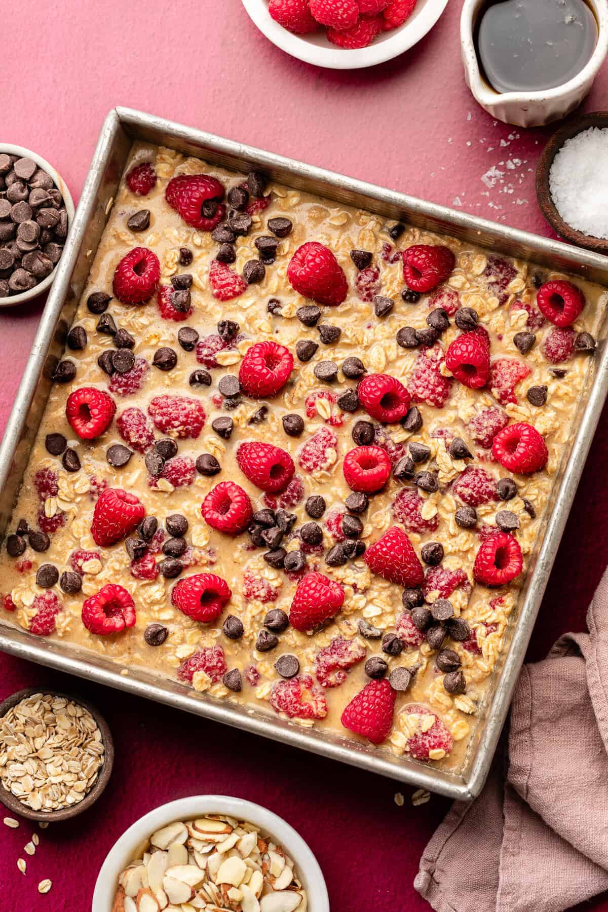 Raspberry Baked Oatmeal with Chocolate Chips - All the Healthy Things