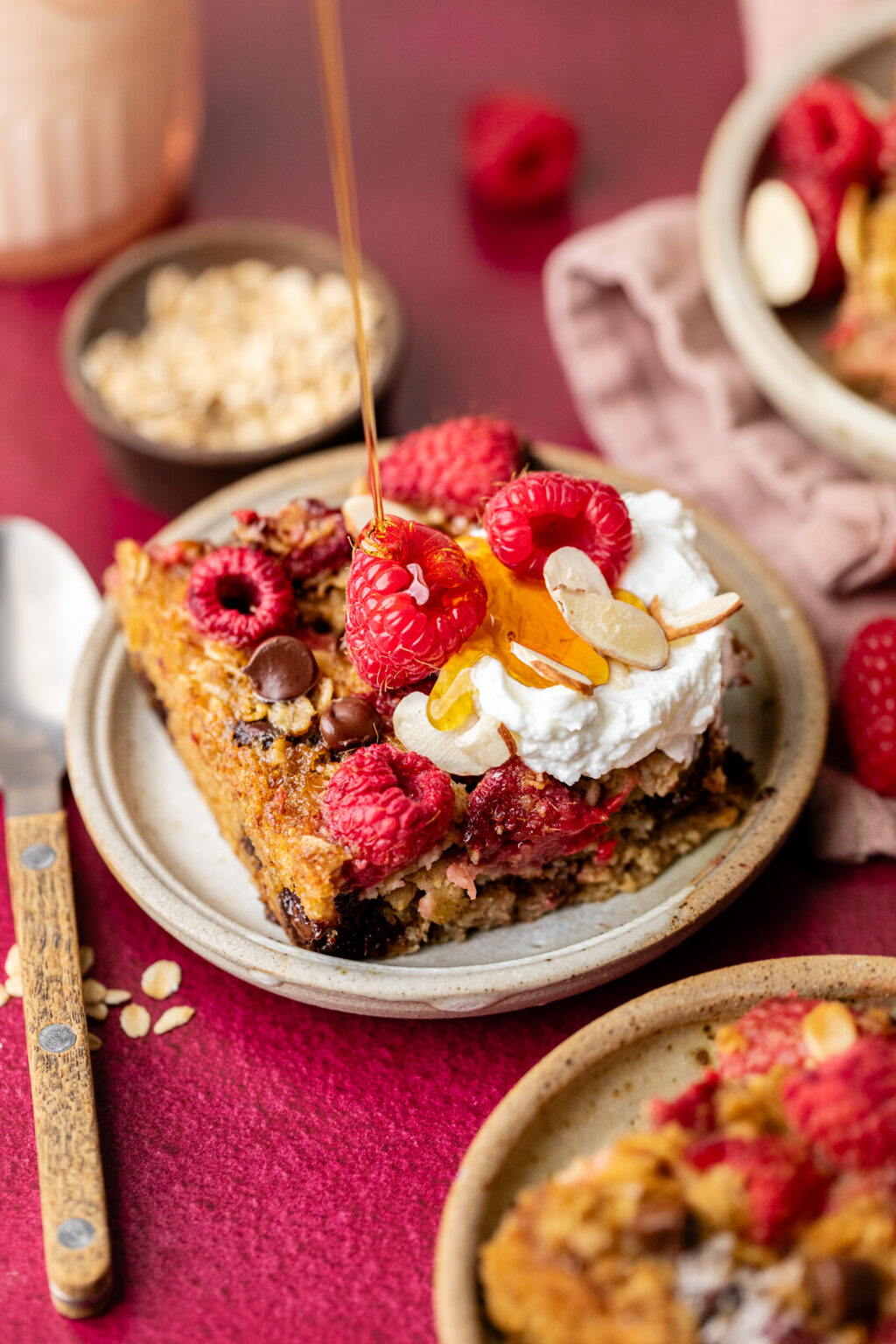 Raspberry Baked Oatmeal with Chocolate Chips - All the Healthy Things